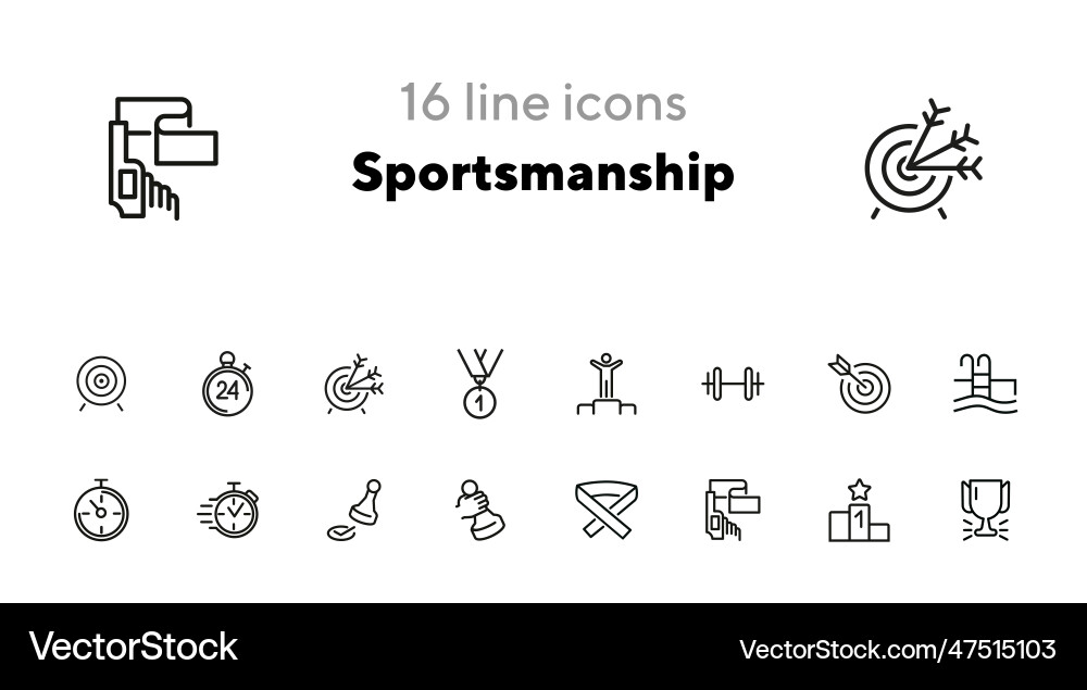 Sportsmanship line icon set Royalty Free Vector Image