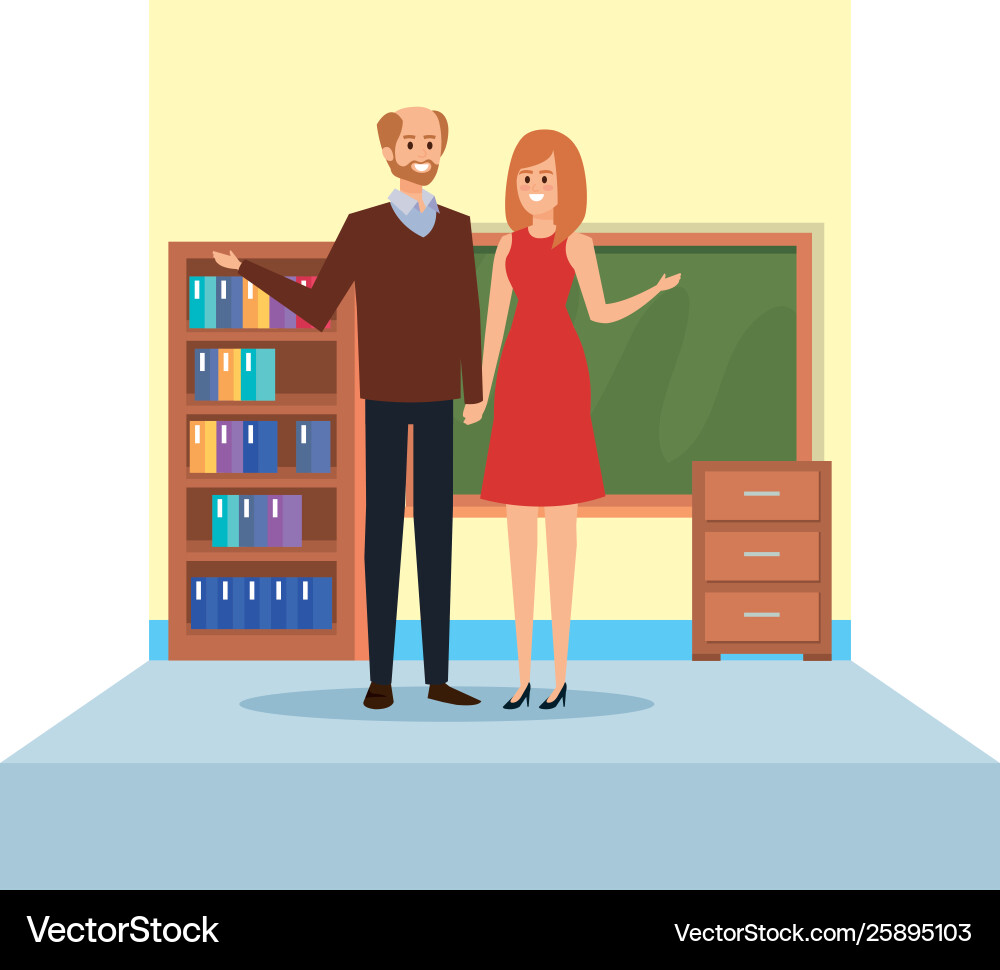 Teachers couple in school classroom Royalty Free Vector
