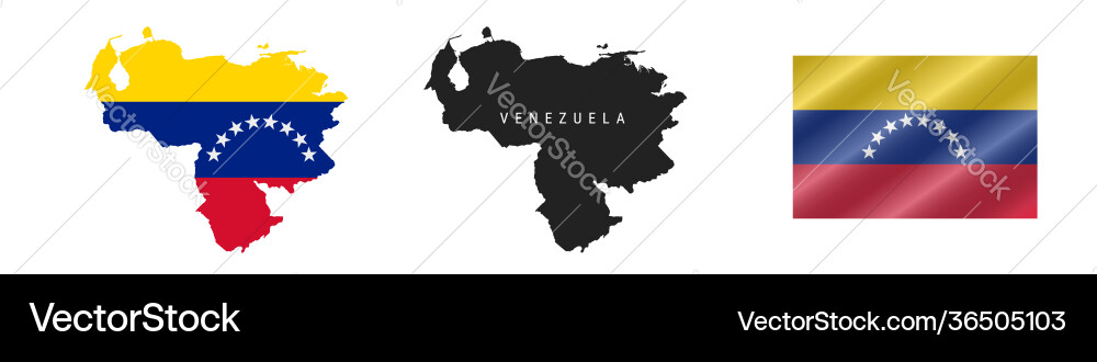 Venezuela detailed flag map silhouette Royalty Free Vector