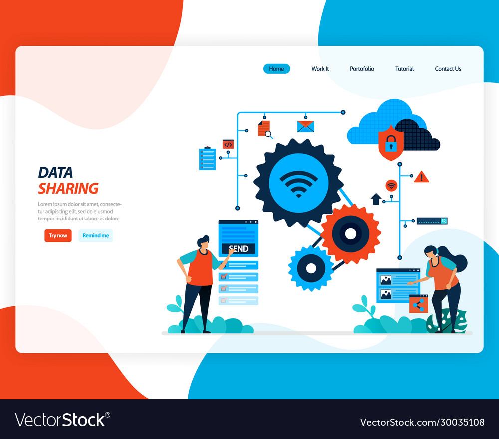 Cartoon data sharing technology remote worker Vector Image