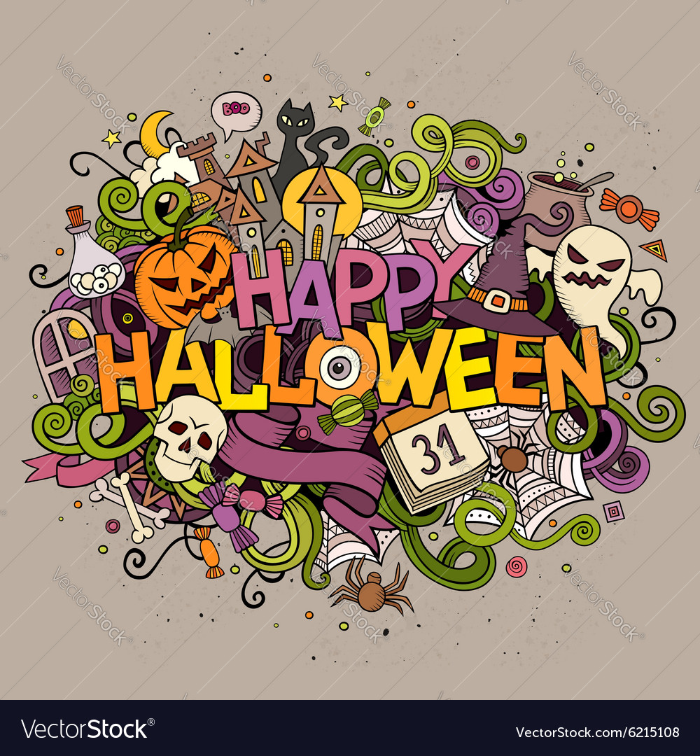 Cartoon hand drawn doodle happy halloween Vector Image