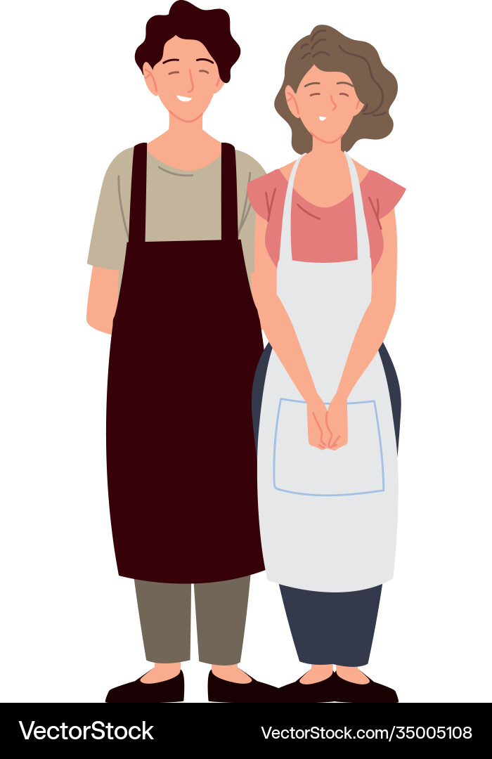 Couple sellers characters wearing apron Royalty Free Vector