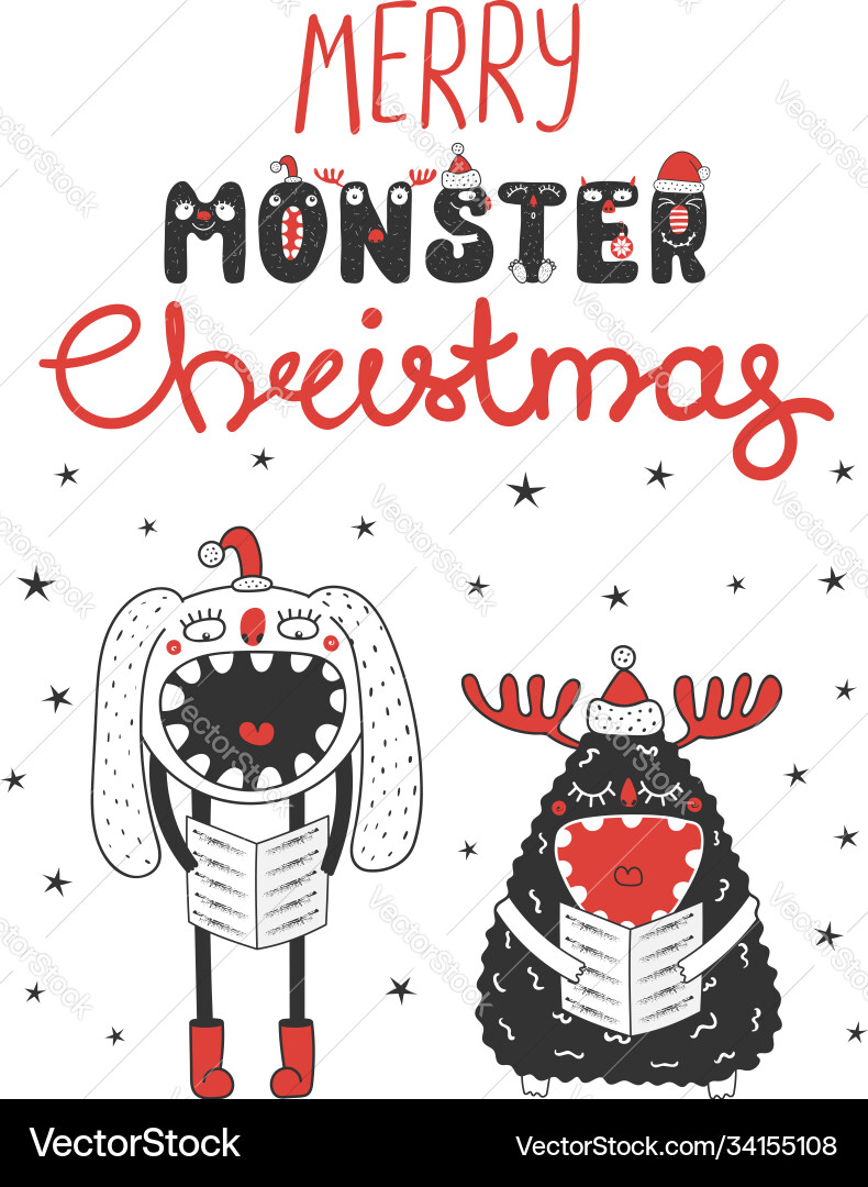 Cute and funny christmas monsters Royalty Free Vector Image