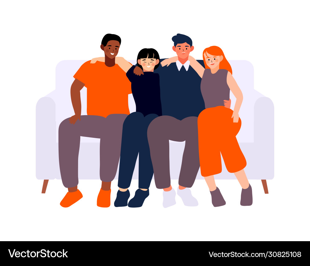 Diverse friends happiness sitting on couch Vector Image