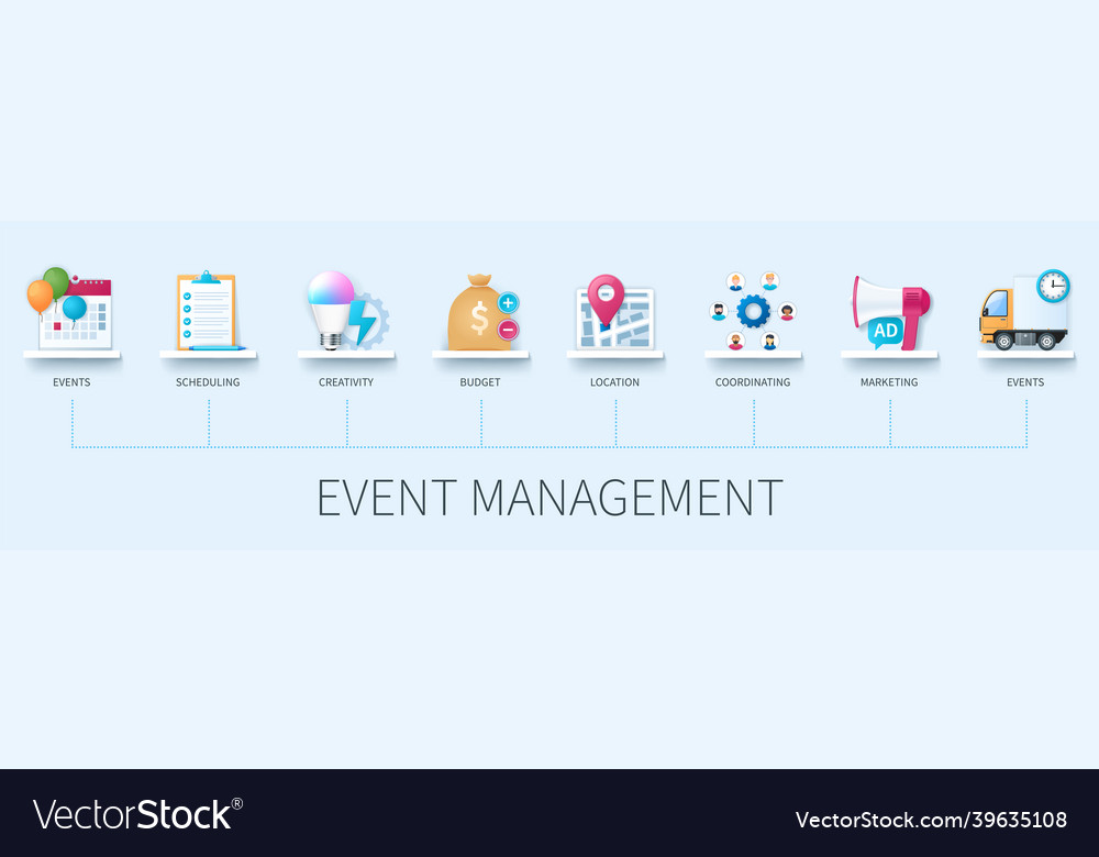 Event management banner with icons events Vector Image
