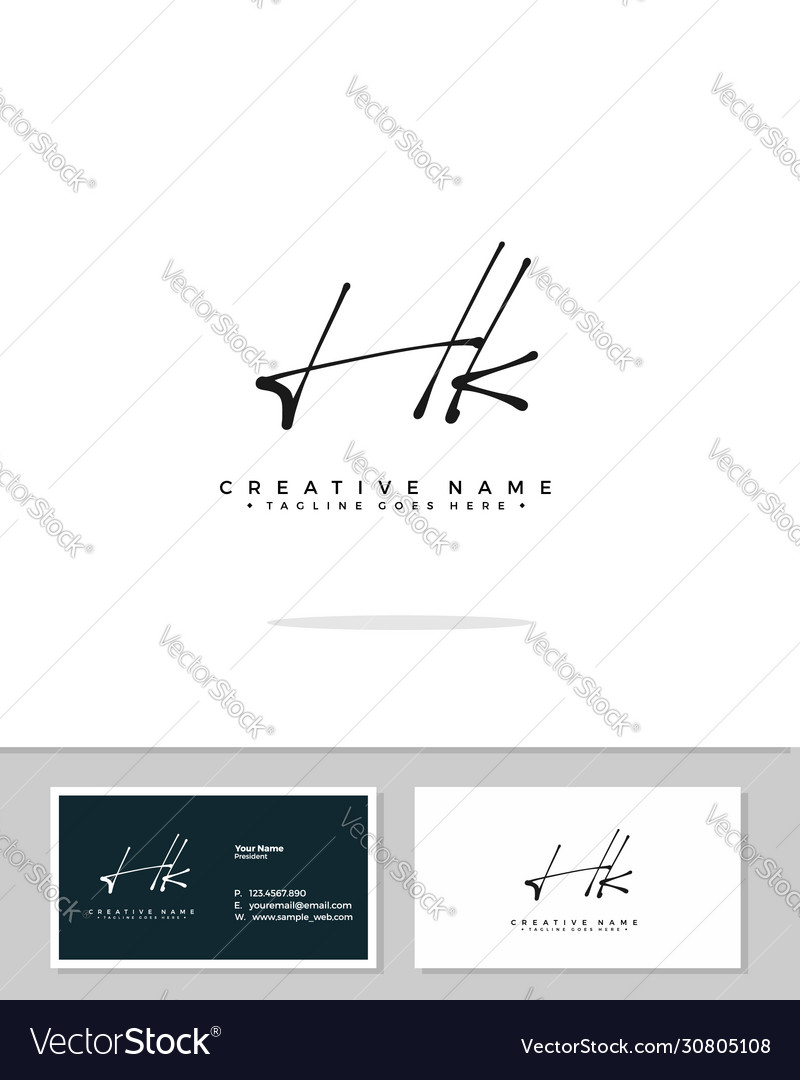 H k hk initial logo signature handwriting Vector Image
