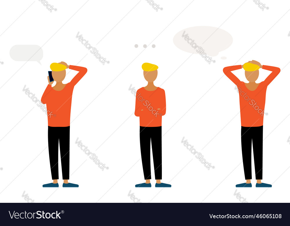 Persons pose set call shut up worry Royalty Free Vector