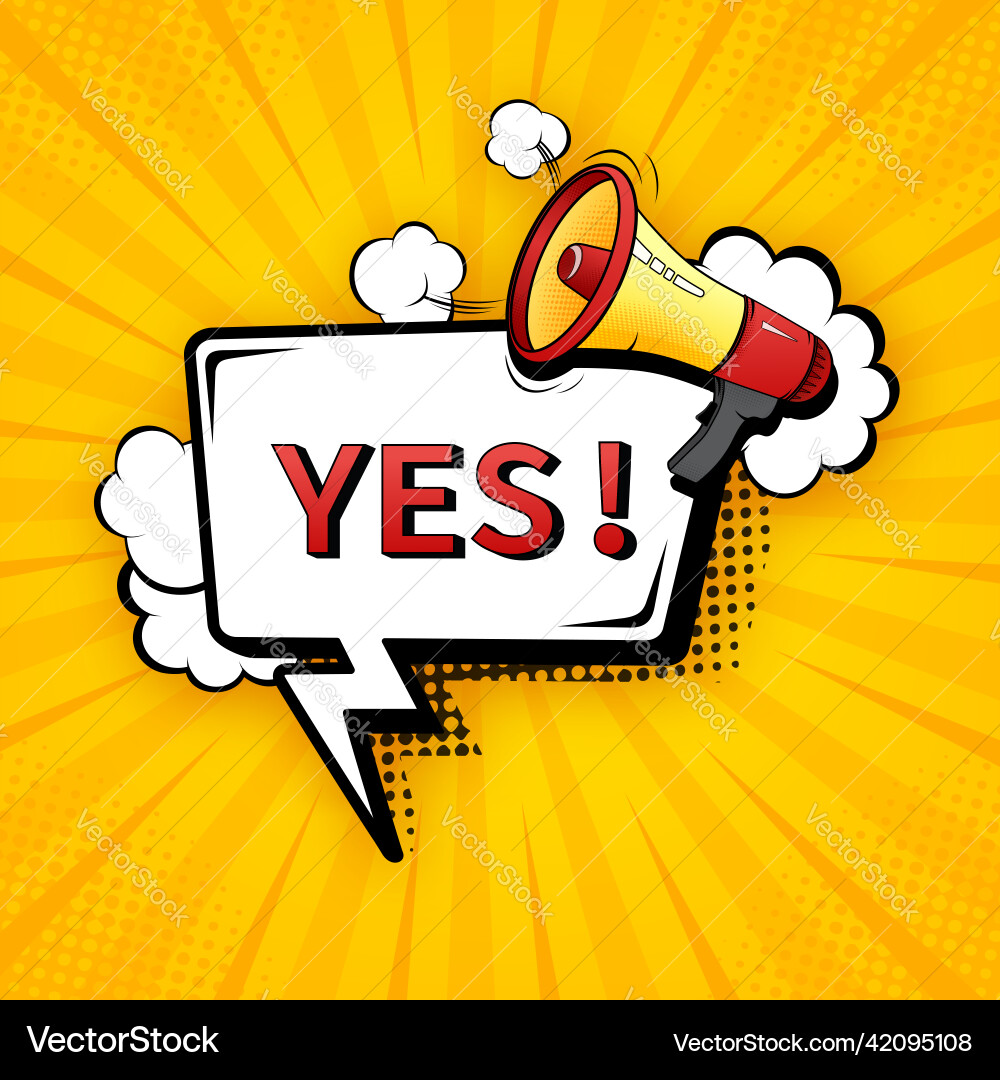 Ja Zeichen mit Megaphon Pop-Stil Lizenzfreies Vektorbild