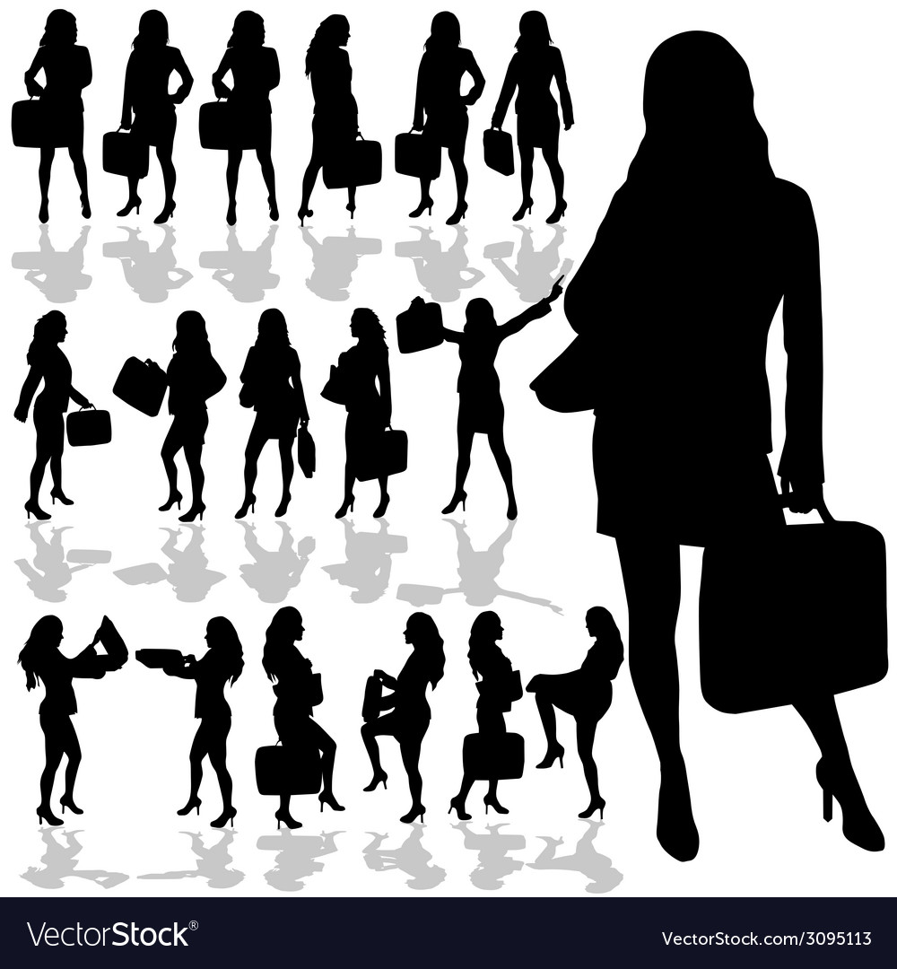 Business woman with a bag black silhouette Vector Image