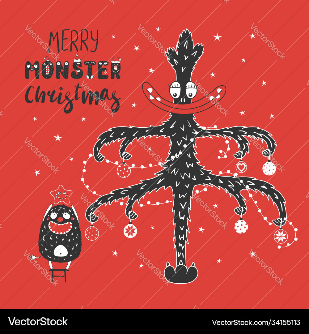 Cute and funny christmas monsters Royalty Free Vector Image