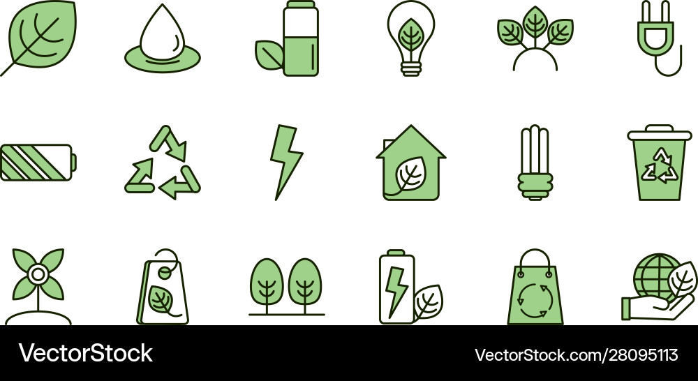 Environment ecology icons collection line and fill