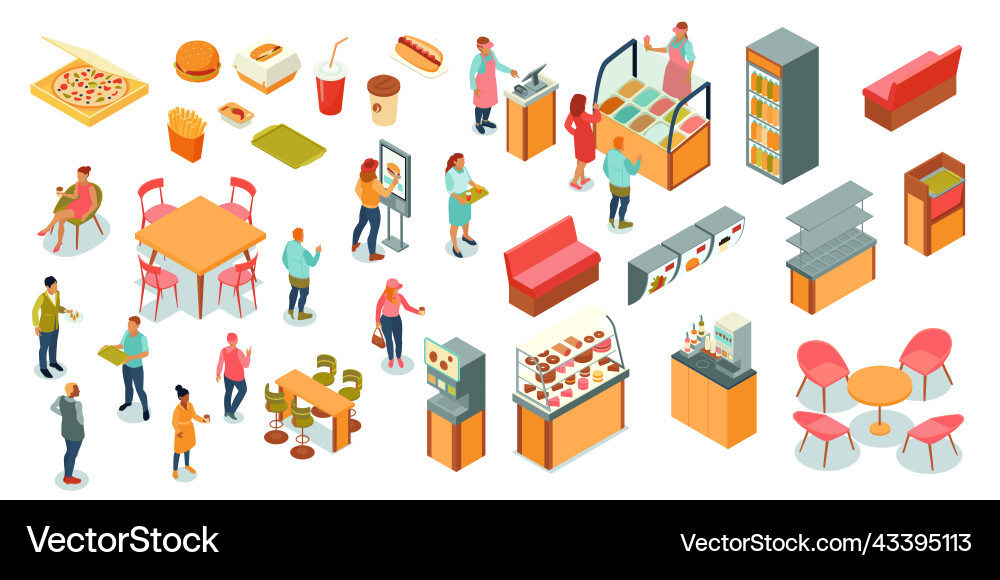 Food court isometric set Royalty Free Vector Image