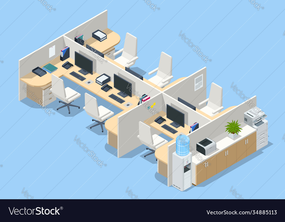 Isometric massive computer table with six desktops