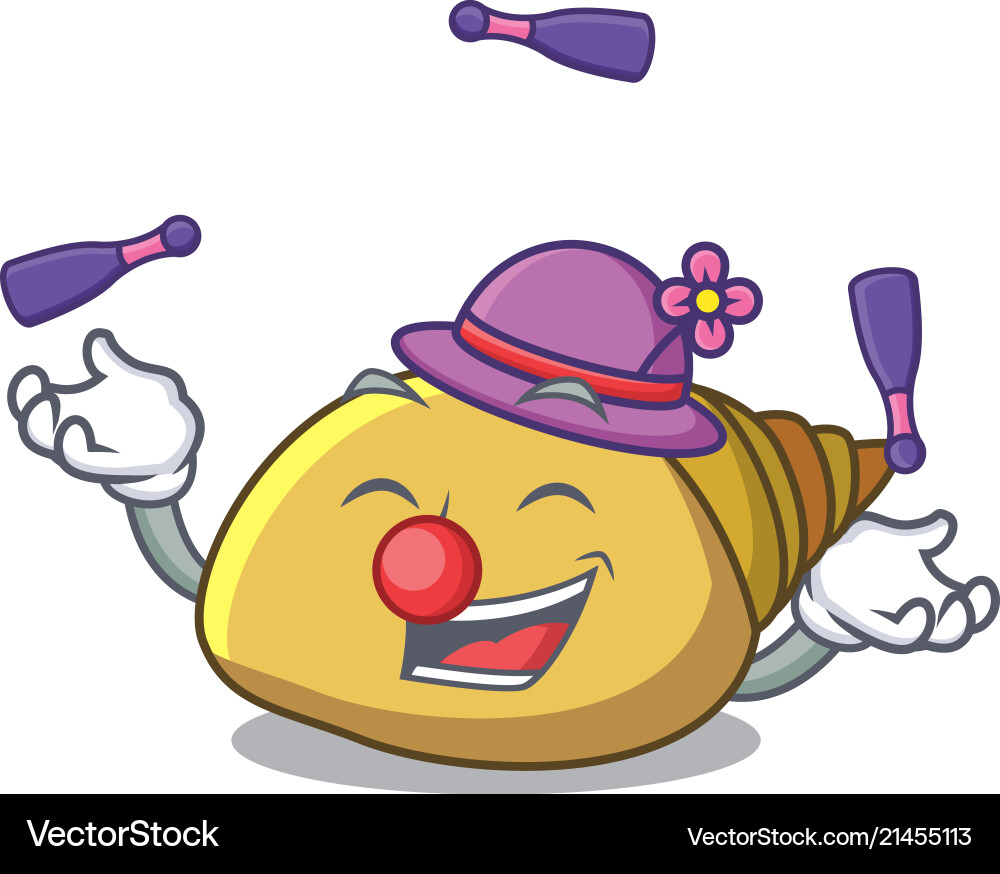 Juggling mollusk shell mascot cartoon Royalty Free Vector