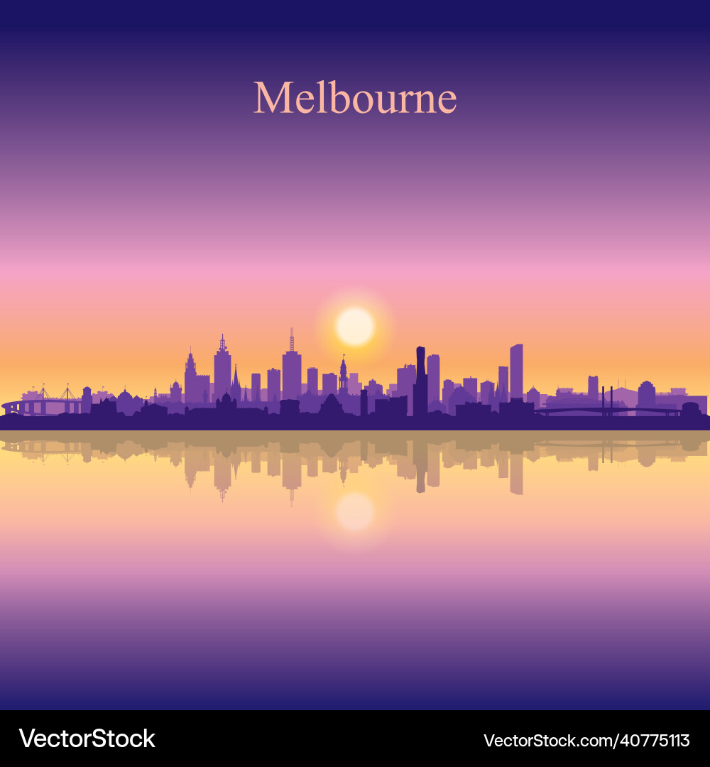 Melbourne city silhouette on sunset background Vector Image