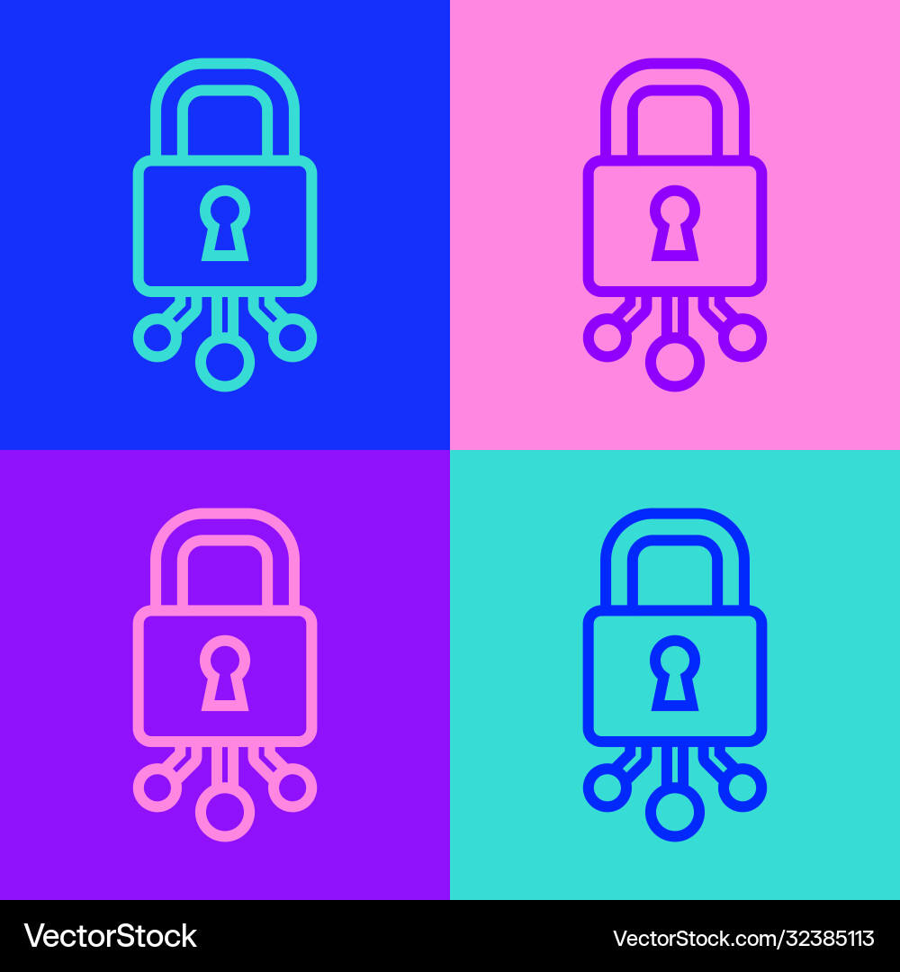 Pop art line cyber security icon isolated on color