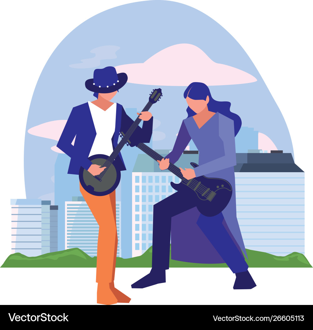 Two male musicians musical instruments Royalty Free Vector