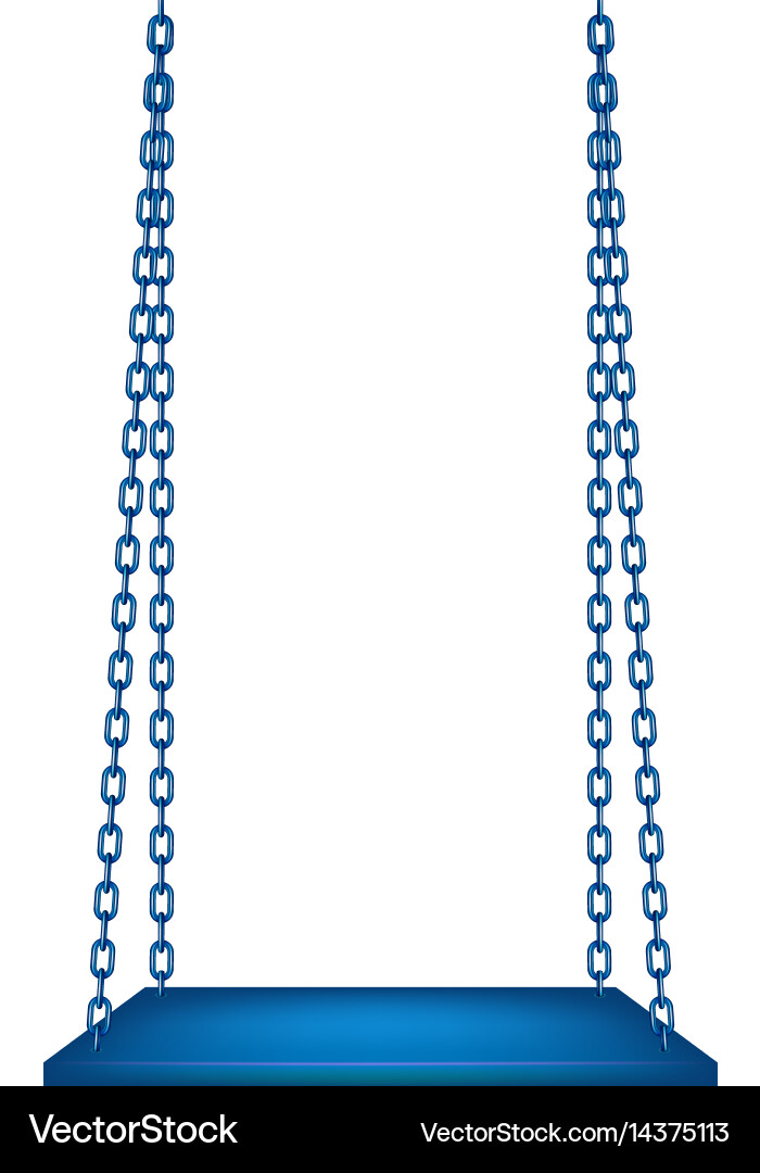 Wooden blue swing hanging on blue chains Vector Image