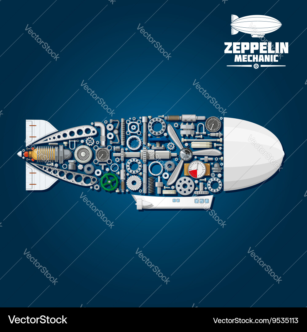 Zeppelin airship symbol with mechanical details Vector Image