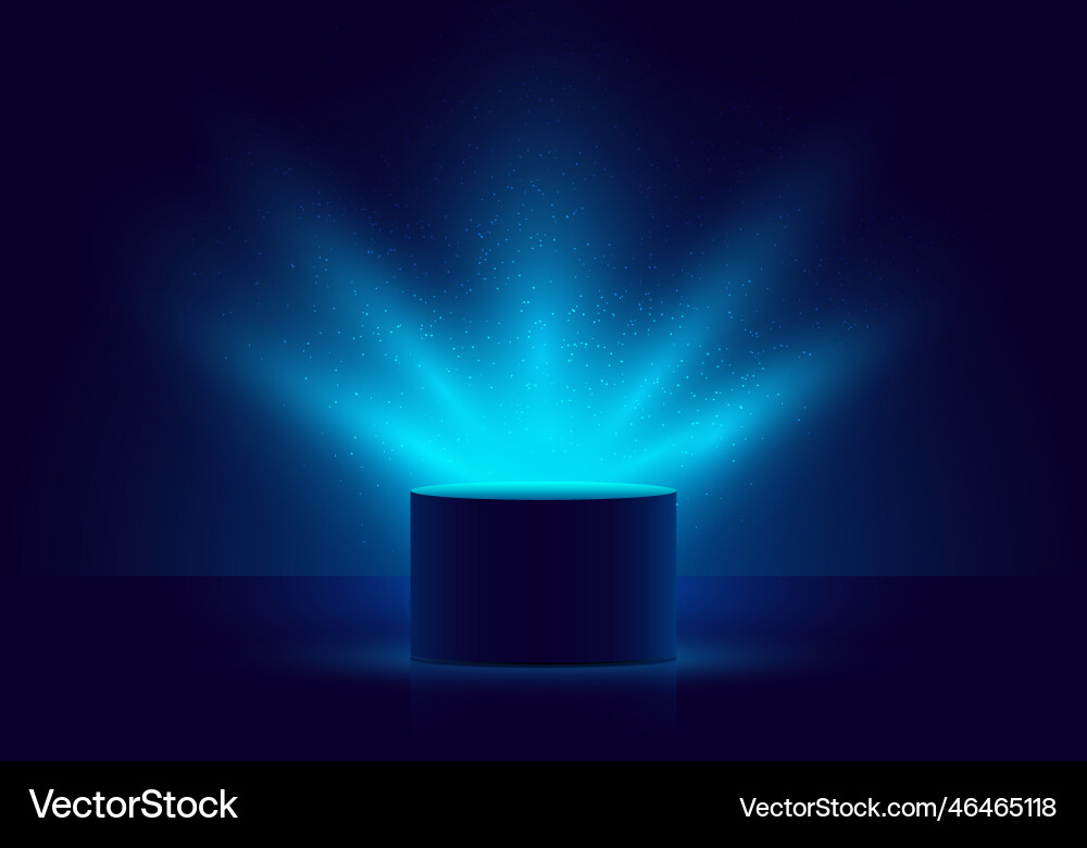 3d blue cylinder mystery box with illuminated Vector Image