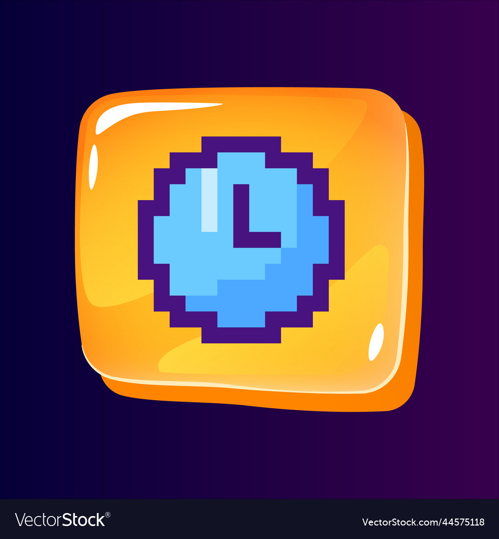 Clock setup glossy ui button with pixelated color Vector Image