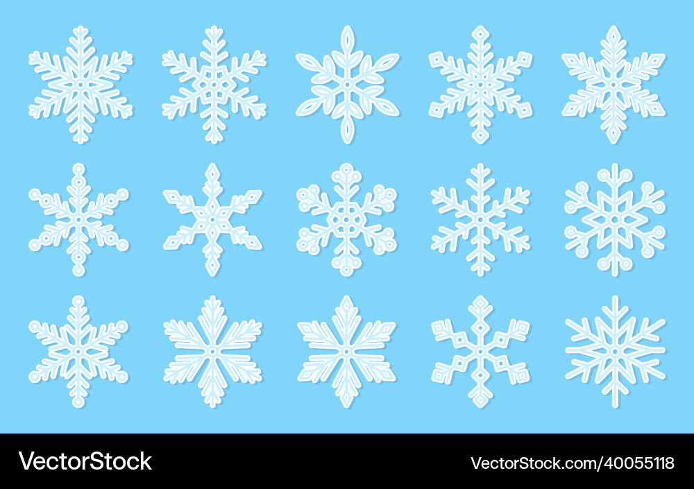 Snowflake paper cut xmas sticker blue flat set Vector Image