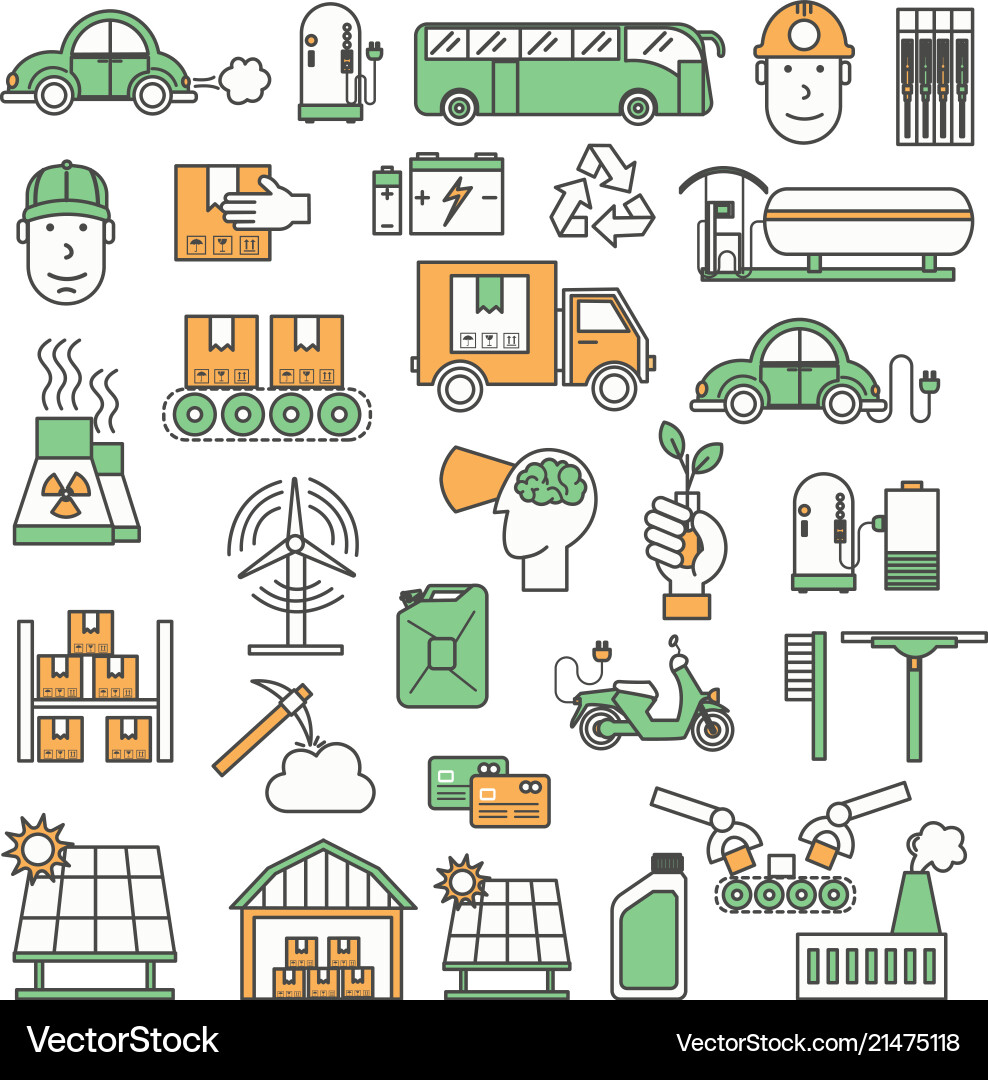 Thin line art ecological factory icon set Vector Image