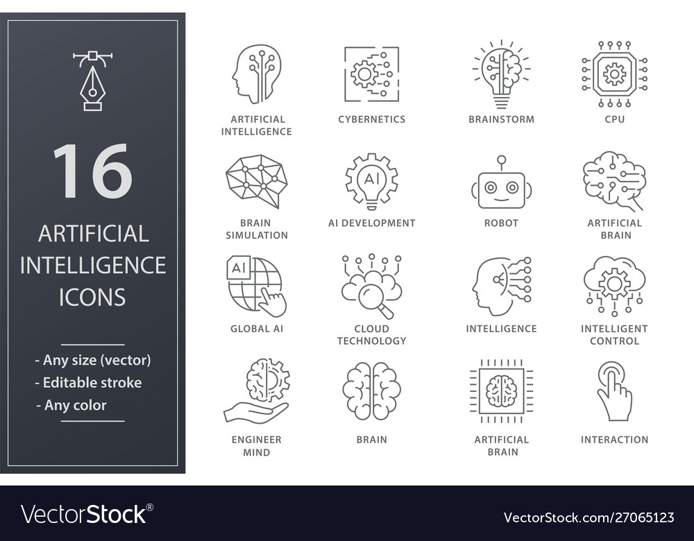 Artificial intelligence line icons set black Vector Image Artificial intelligence line icons set black Vector Image