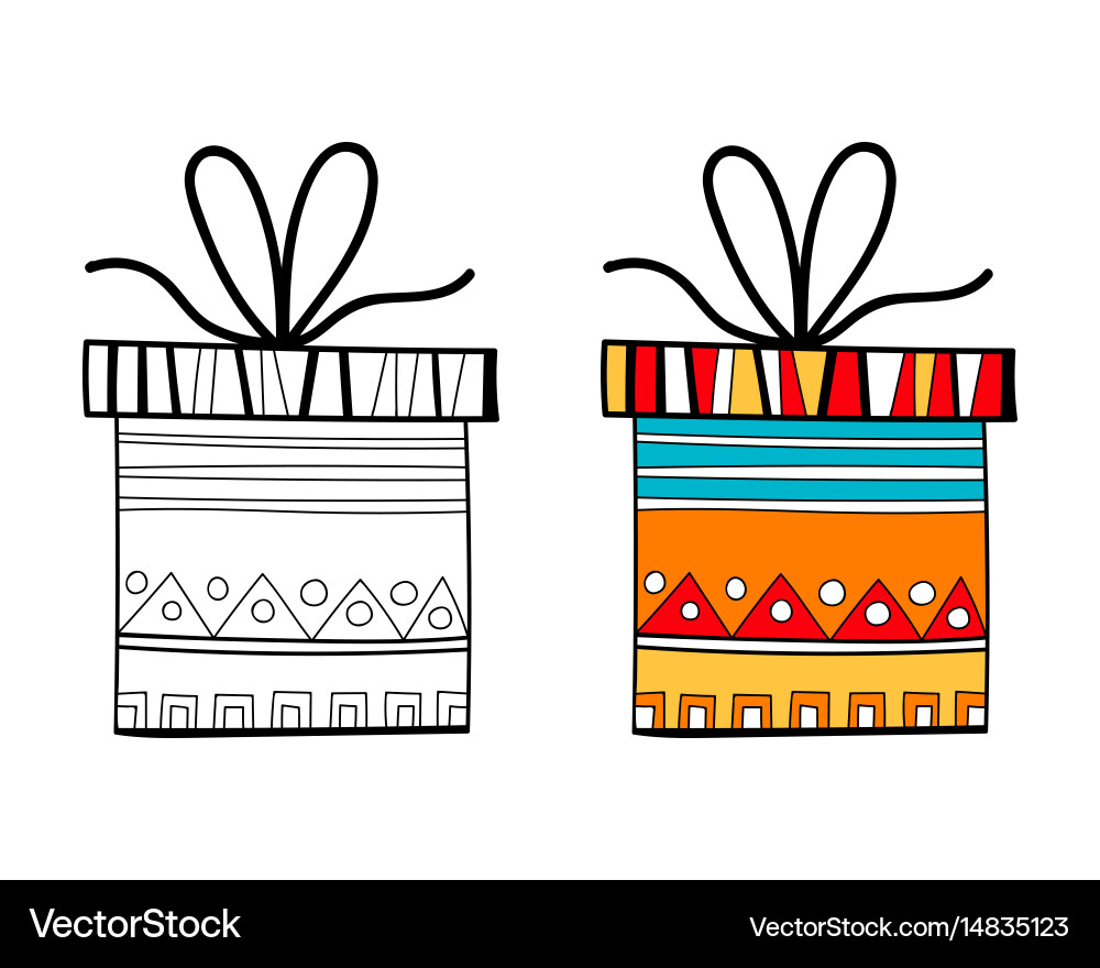 Black and white gift box for coloring book Vector Image