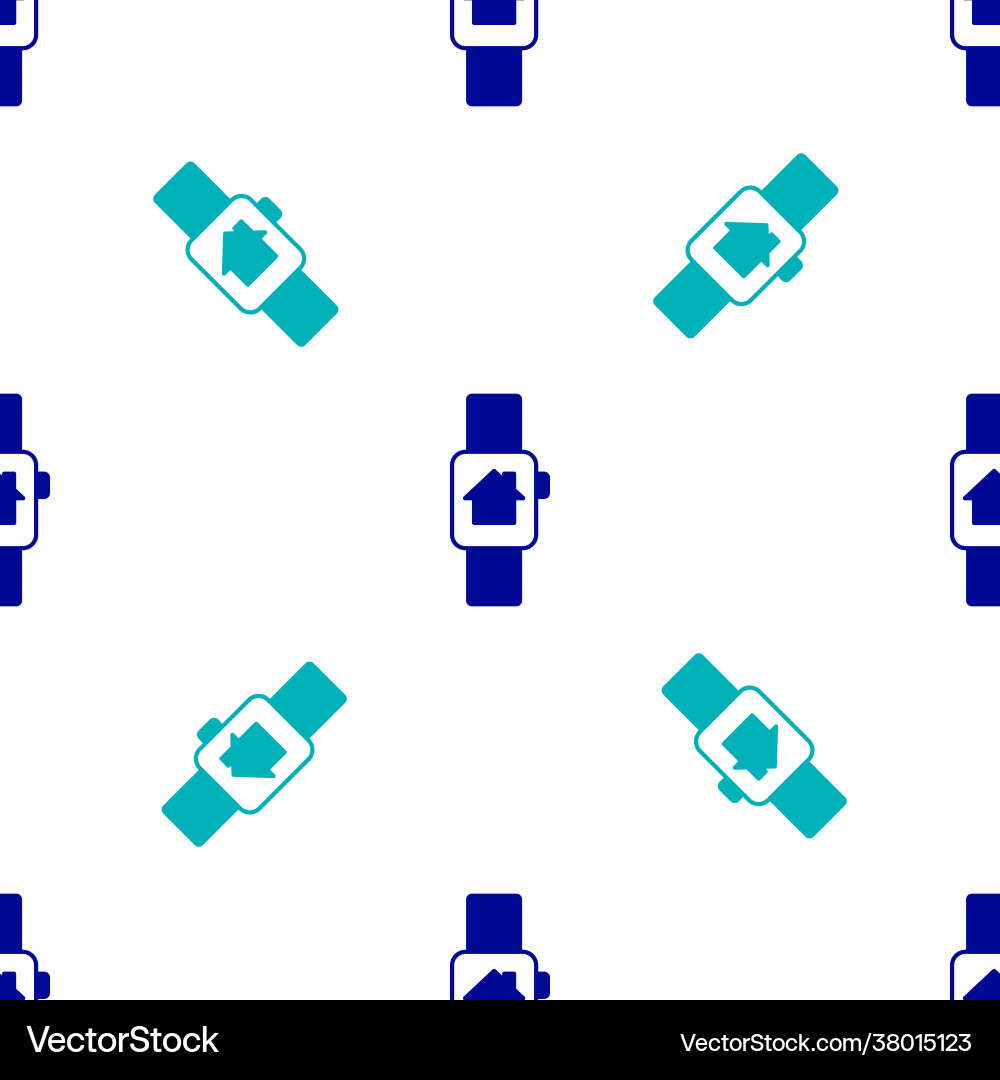 Blue smart home with smart watch icon isolated Vector Image