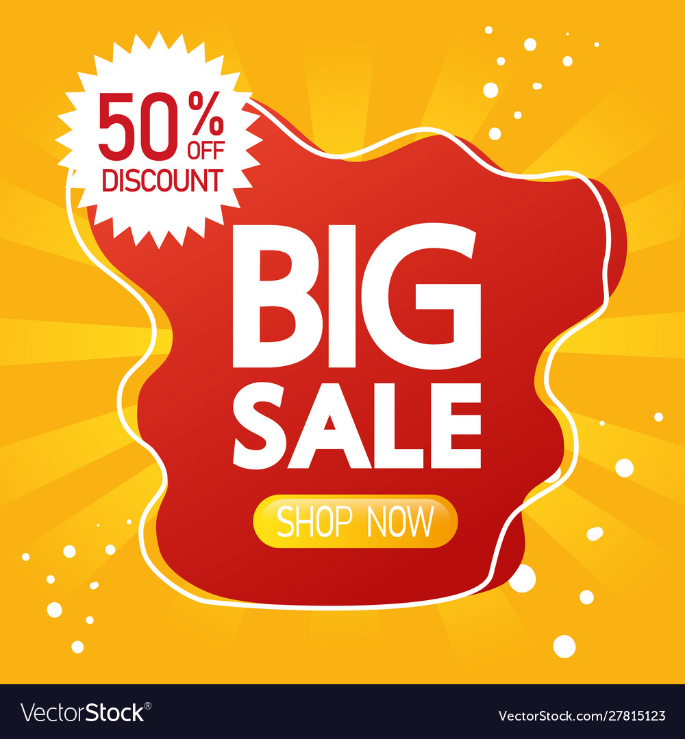 Commercial label with big sale lettering and fifty