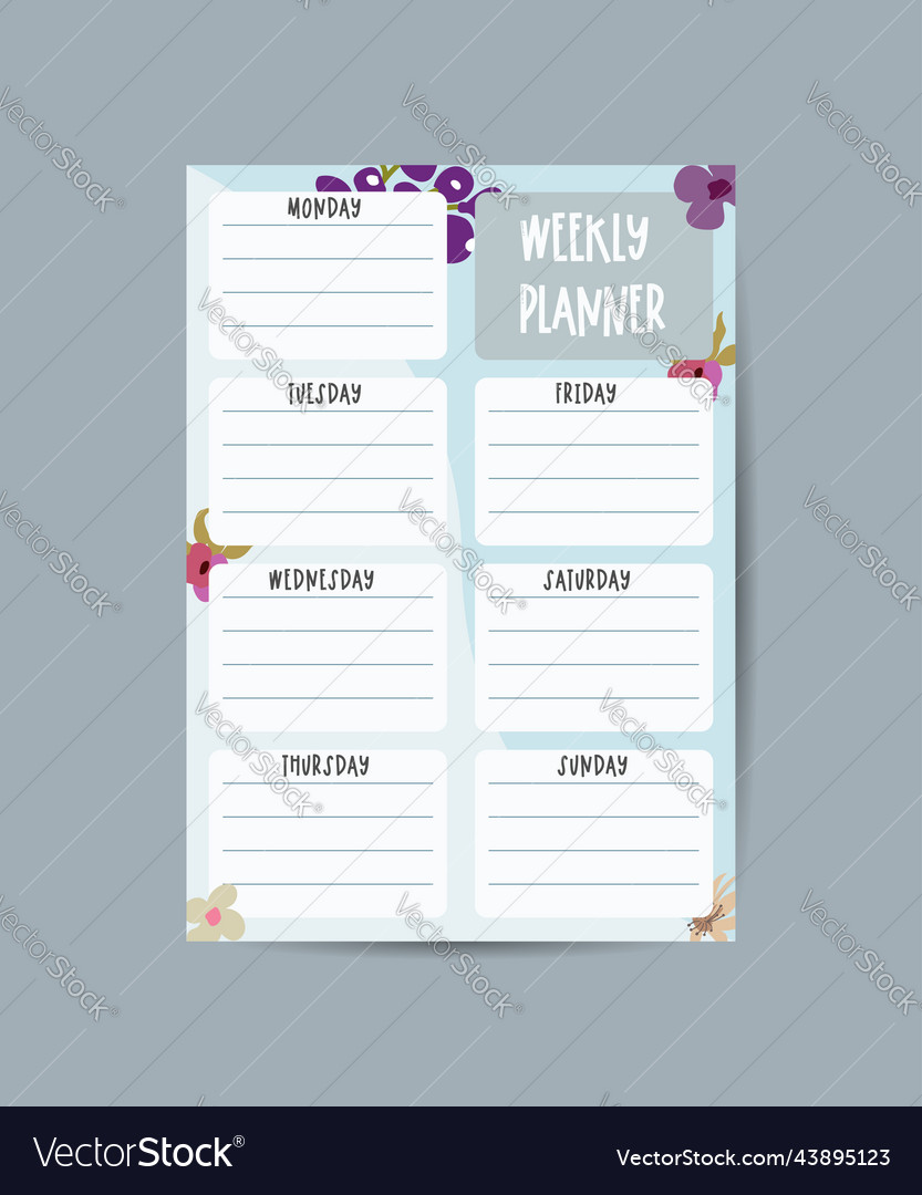 Cute weekly planner template elegant floral Vector Image