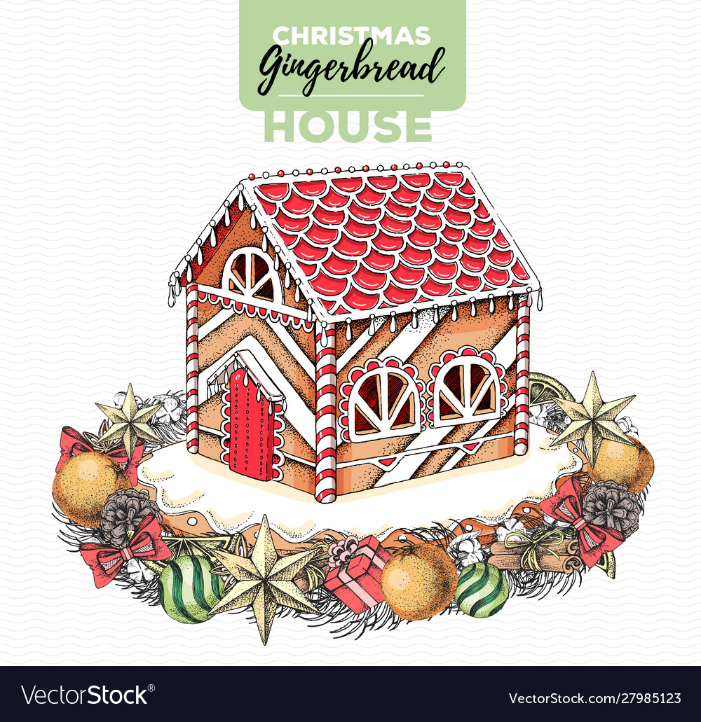 Hand drawing christmas gingerbread house Vector Image
