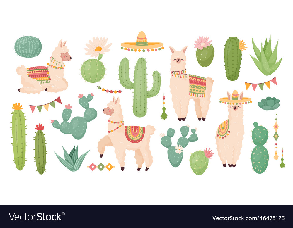 Llamas and cactus cute peru party decorative Vector Image