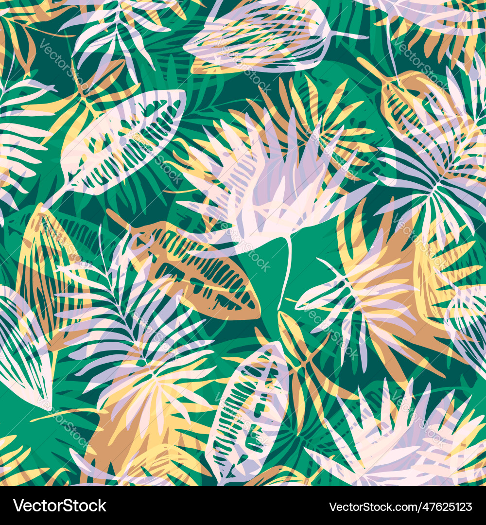 Neutral green tropical pattern with overlay leaves