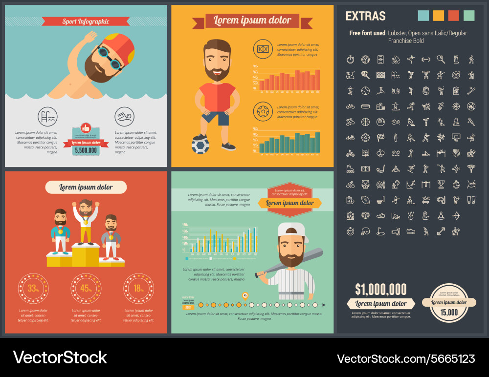 Sports flat design infographic template Royalty Free Vector