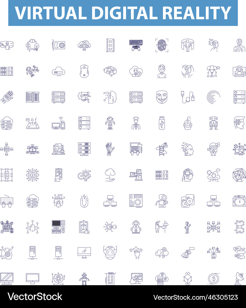 Virtual digital reality line icons signs set Vector Image