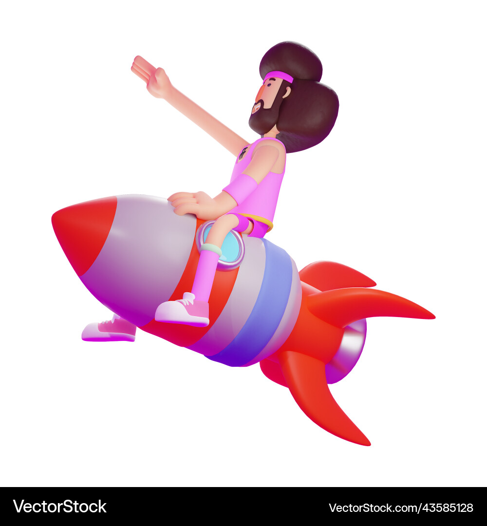 3d athlete cartoon character flying with a rocket Vector Image