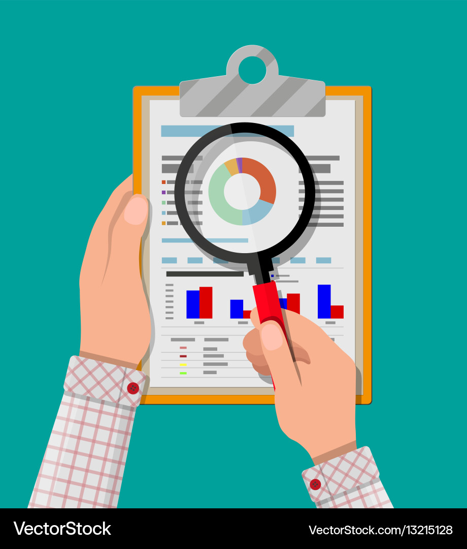 Clipboard with financial reports and pen Vector Image