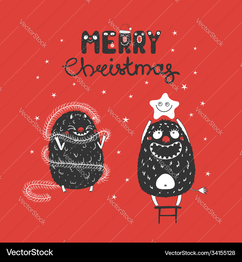 Cute and funny christmas monsters Royalty Free Vector Image