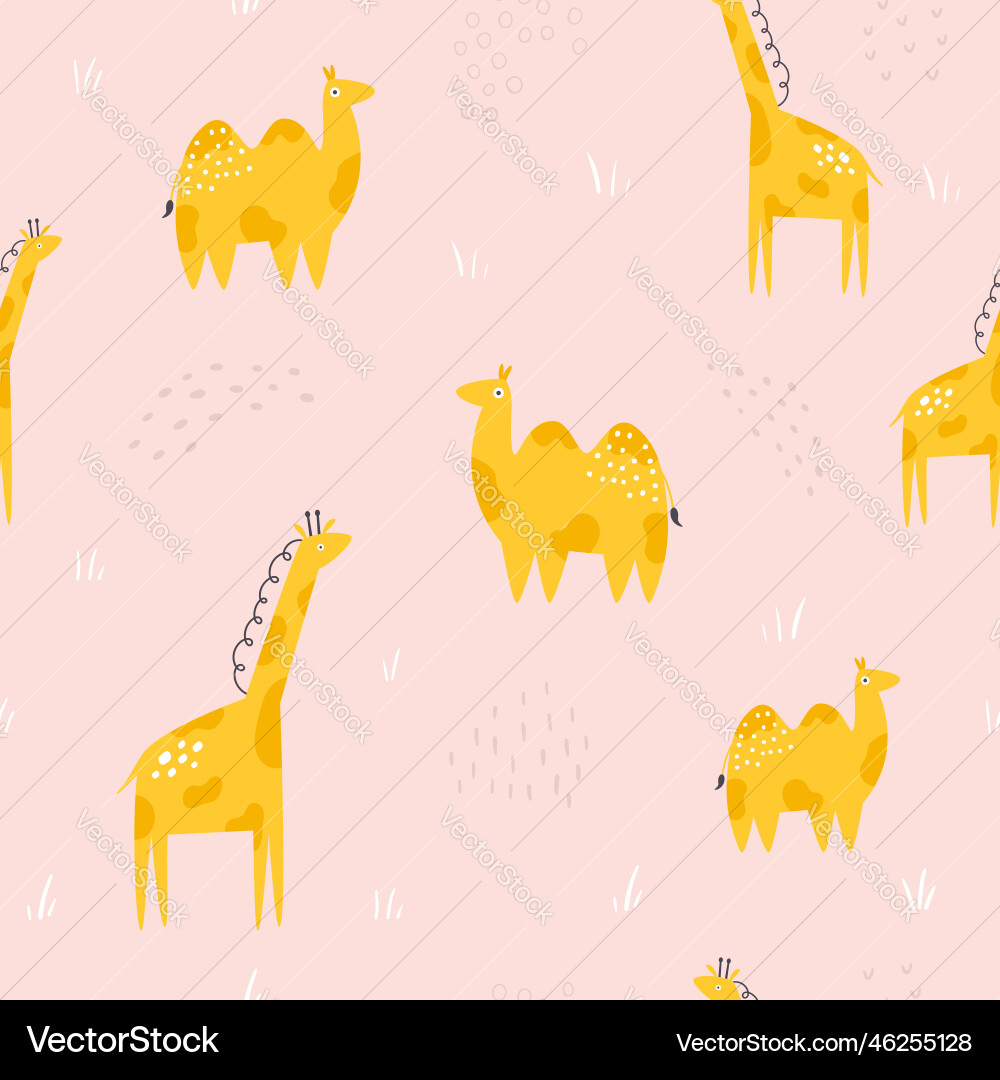 Seamless pattern with african giraffes and camels Vector Image