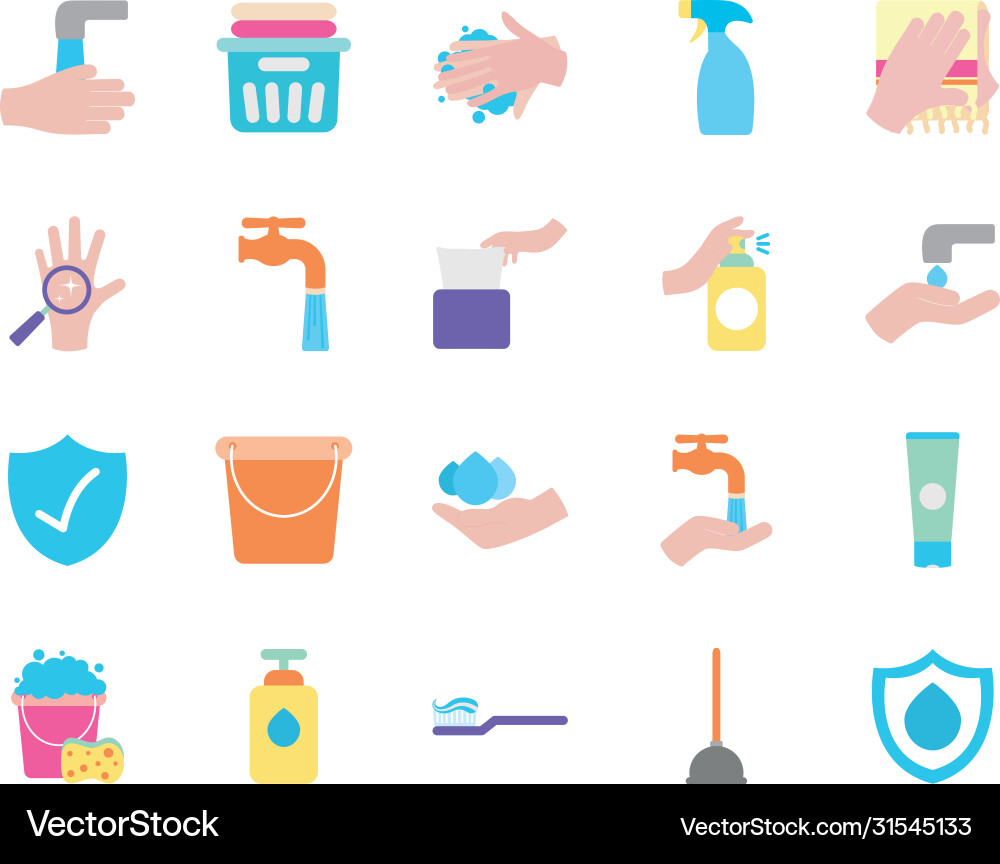 Clean hands and hygiene icon set flat style Vector Image