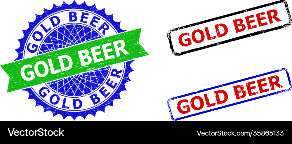 Gold beer rosette and rectangle bicolor badges Vector Image