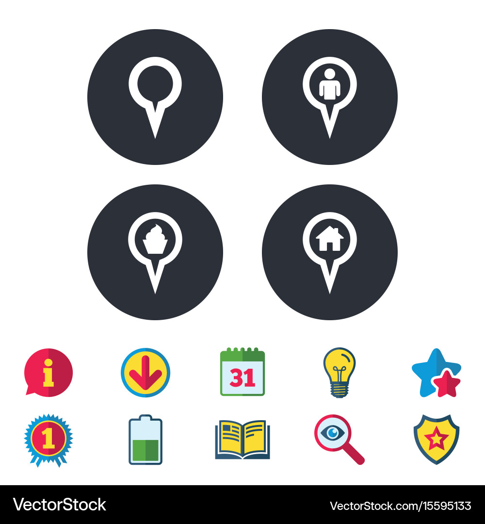 Map pointer icons home food and user location Vector Image