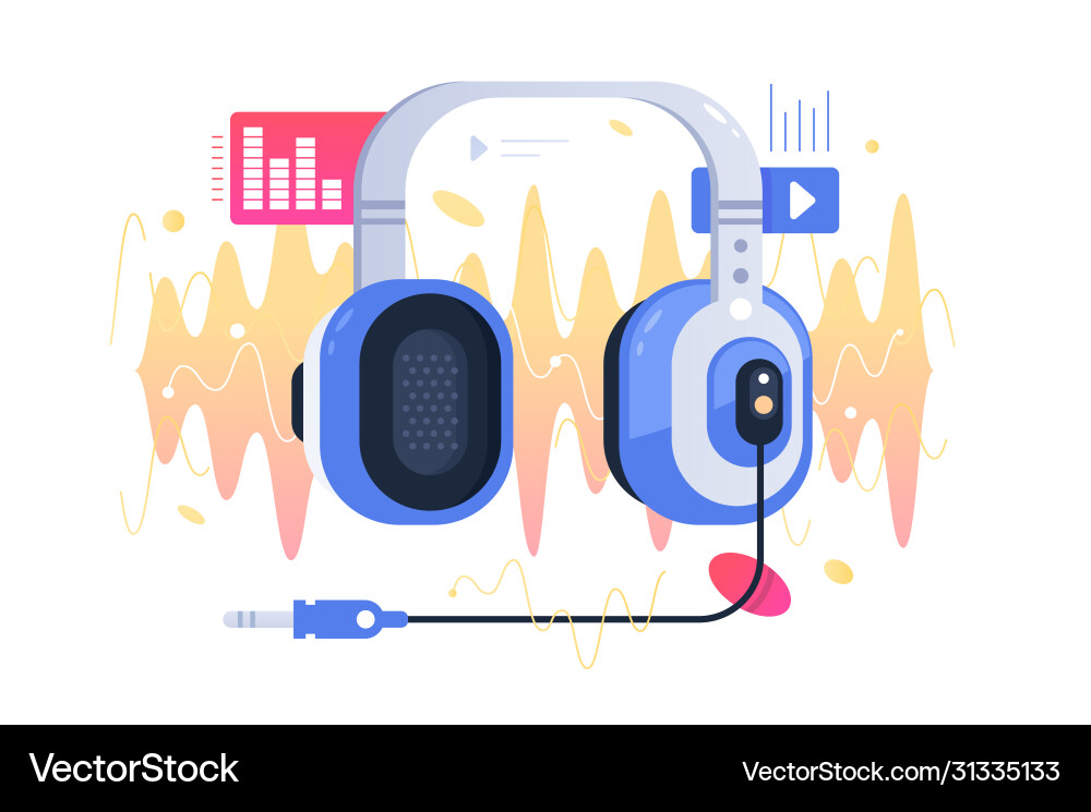 Modern technology icon headphones on sound wave Vector Image