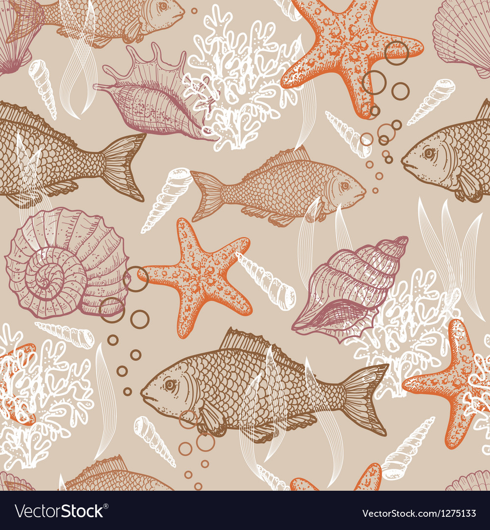 Sea hand drawn seamless pattern Royalty Free Vector Image Sea hand drawn seamless pattern Royalty Free Vector Image
