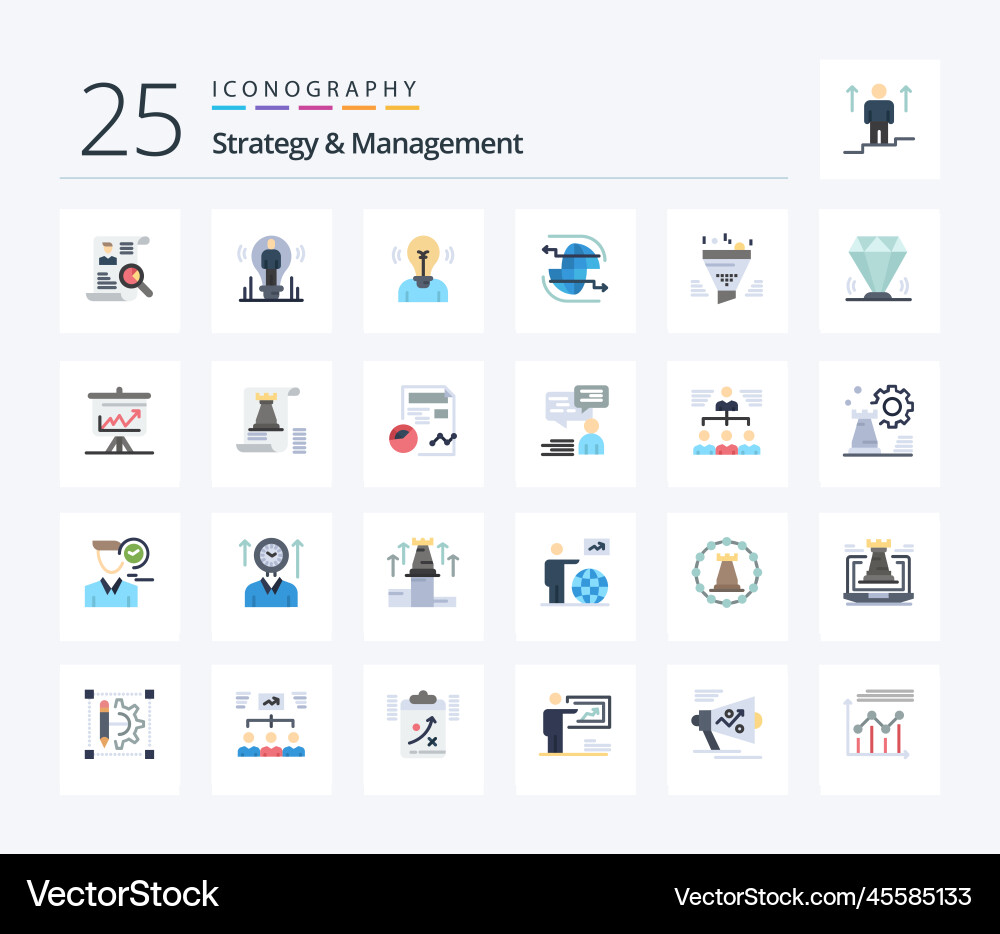 Strategy and management 25 flat color icon pack Vector Image