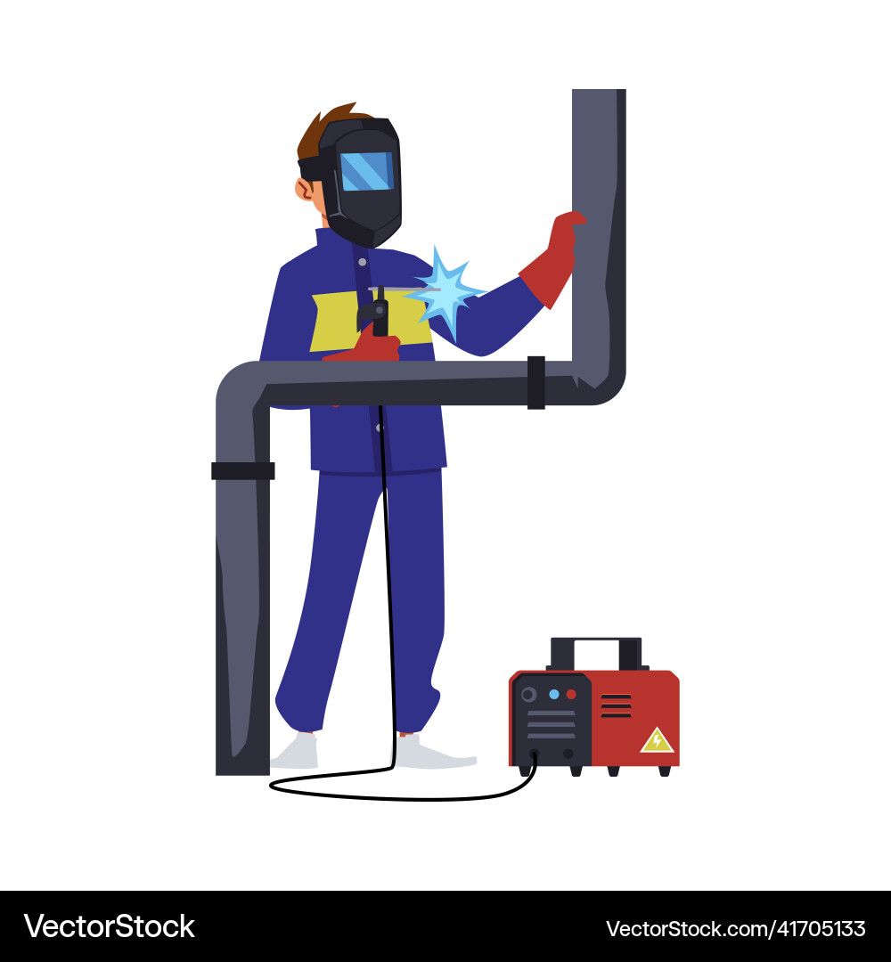 Welder in protective industrial uniform welding Vector Image