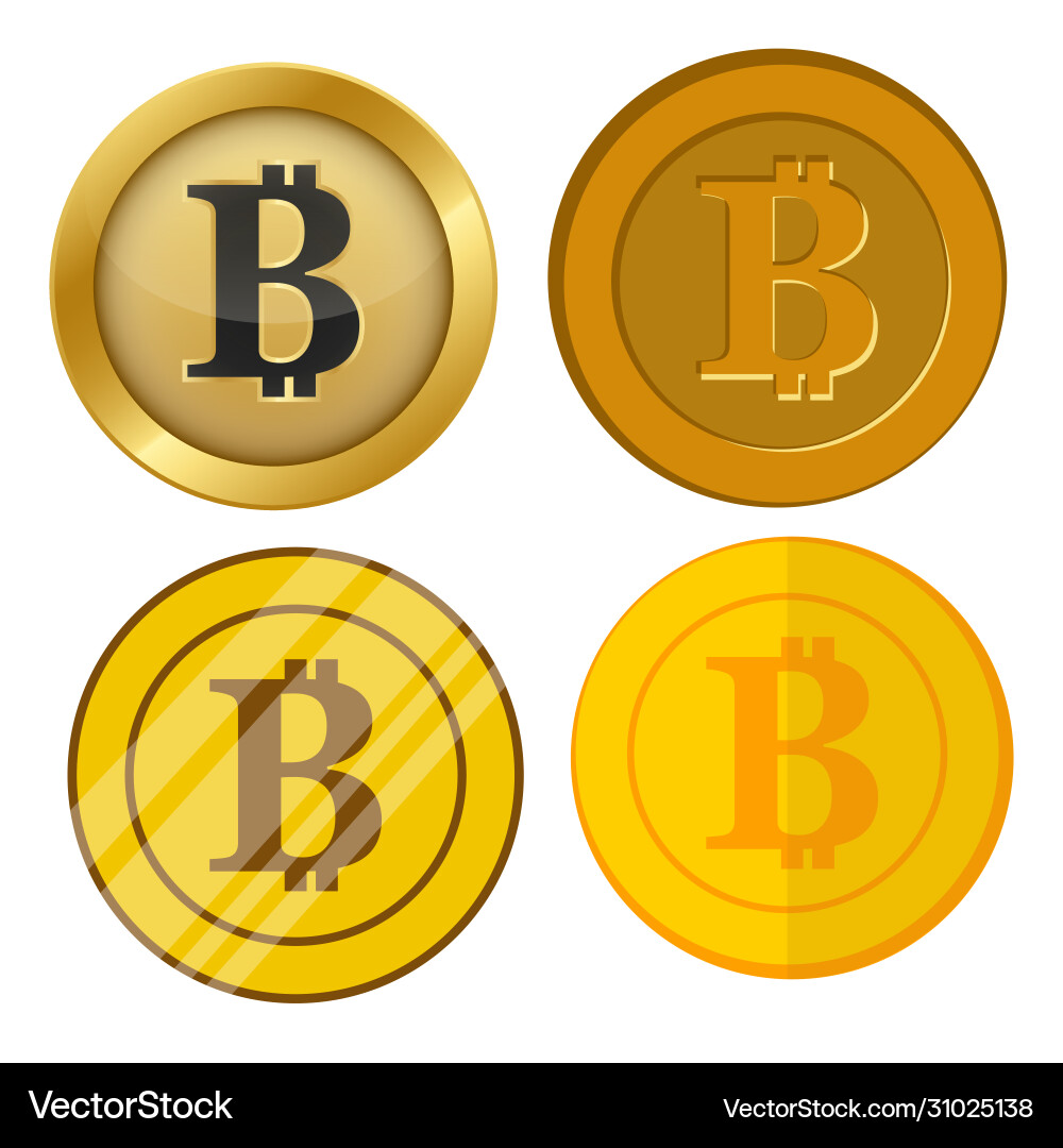 Four different style gold coin with bitcoin Vector Image