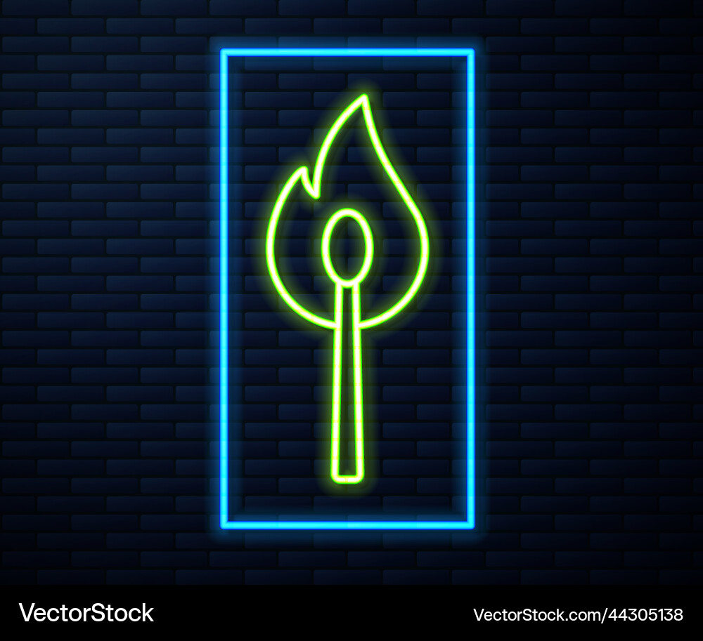 Glowing neon line burning match with fire icon Vector Image